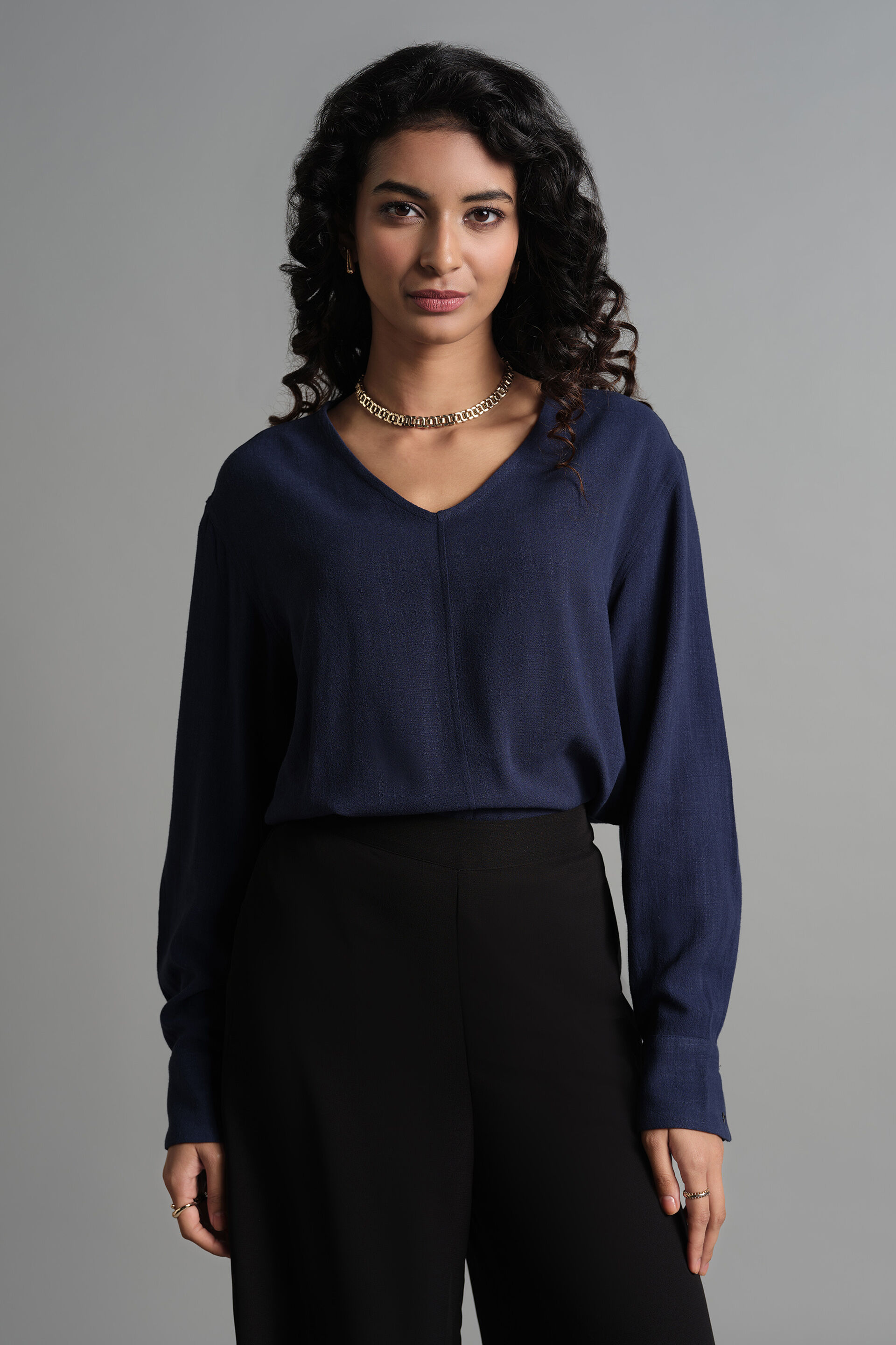 Buy Navy Flow Top Online for Women from AND India S25V240TLR_NAVY