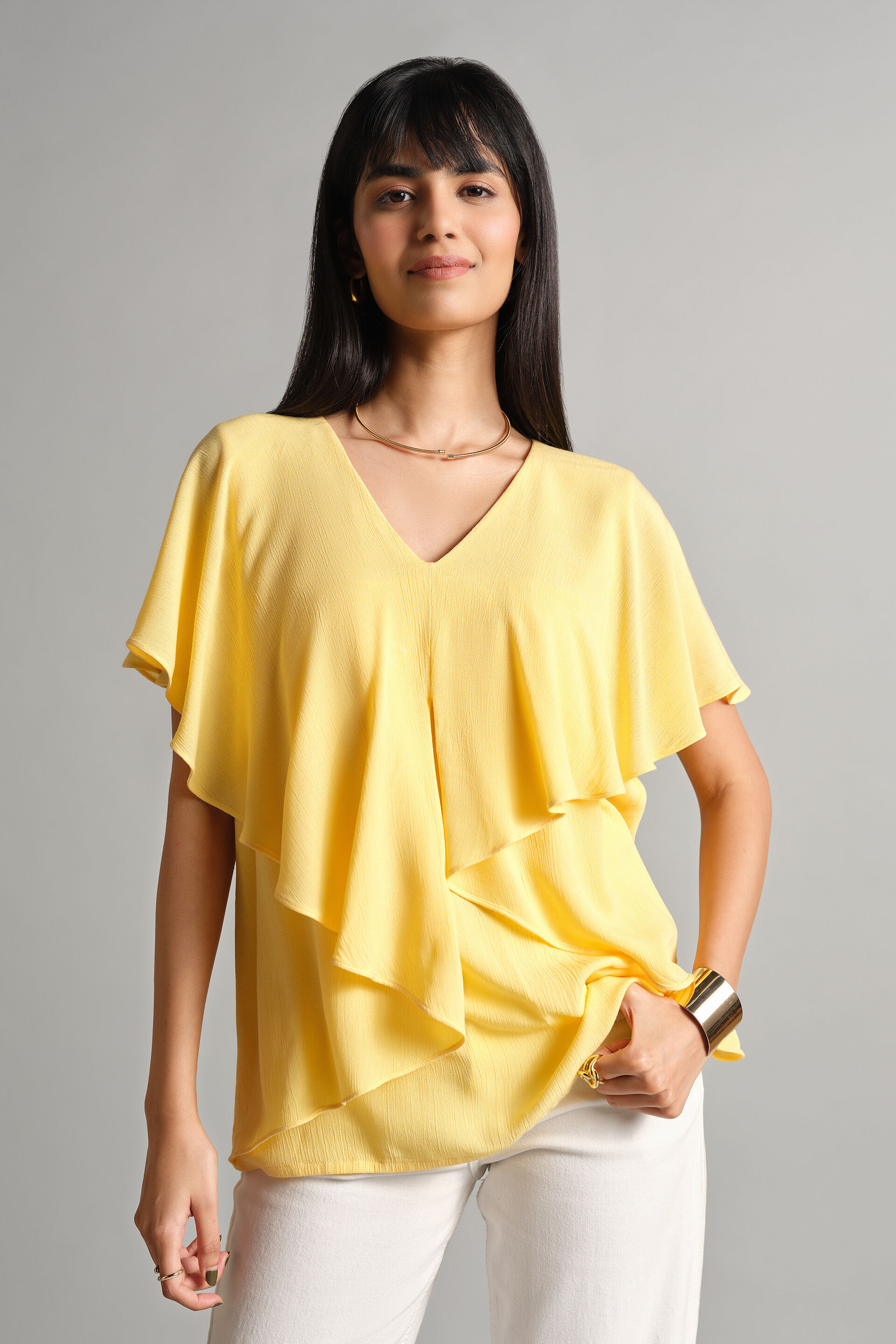 Buy Yellow Ruffle Top Online for Women from AND India S25R159TVC_YELLOW