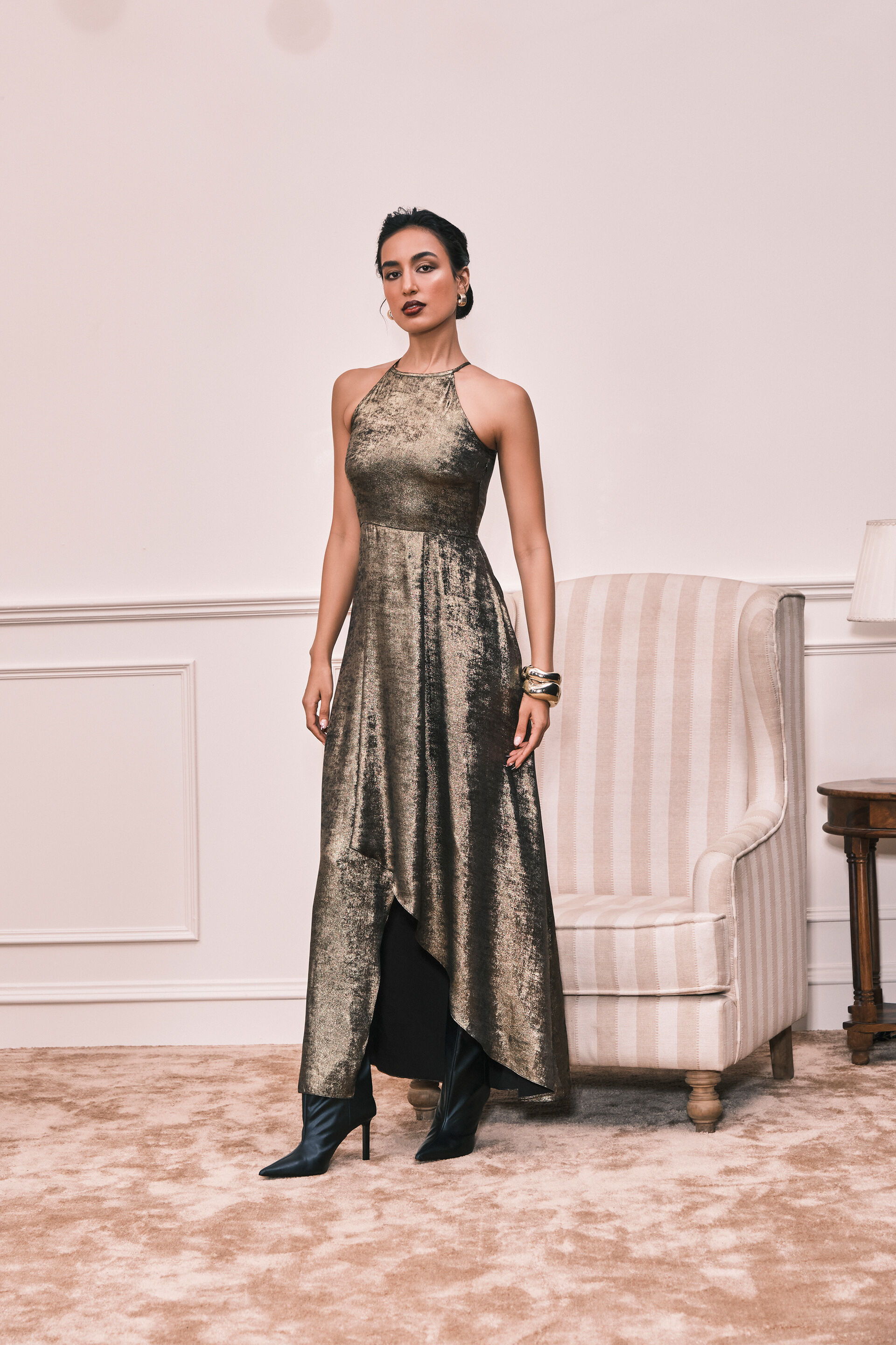 Starlit Edge Metallic Dress