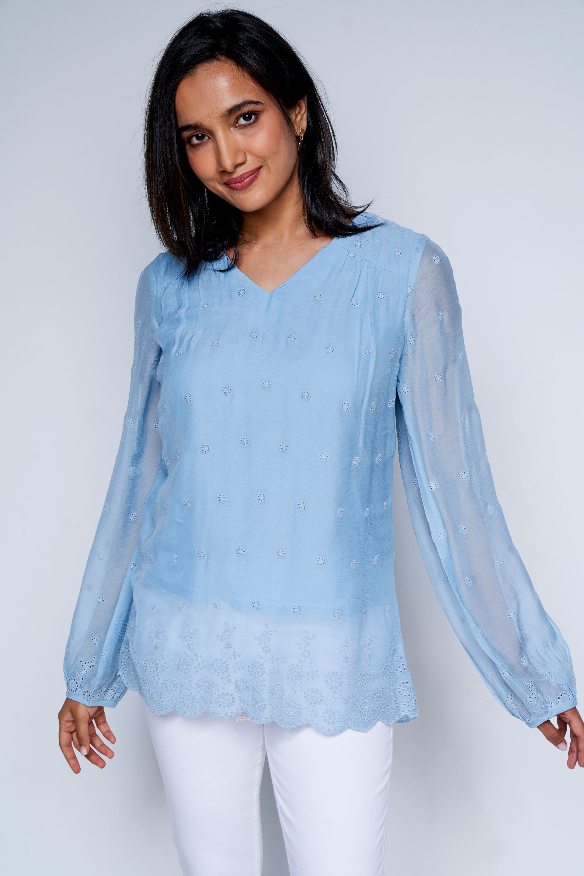 Buy our Powder Blue Self Design Straight Top online from ANDIndia SC ...