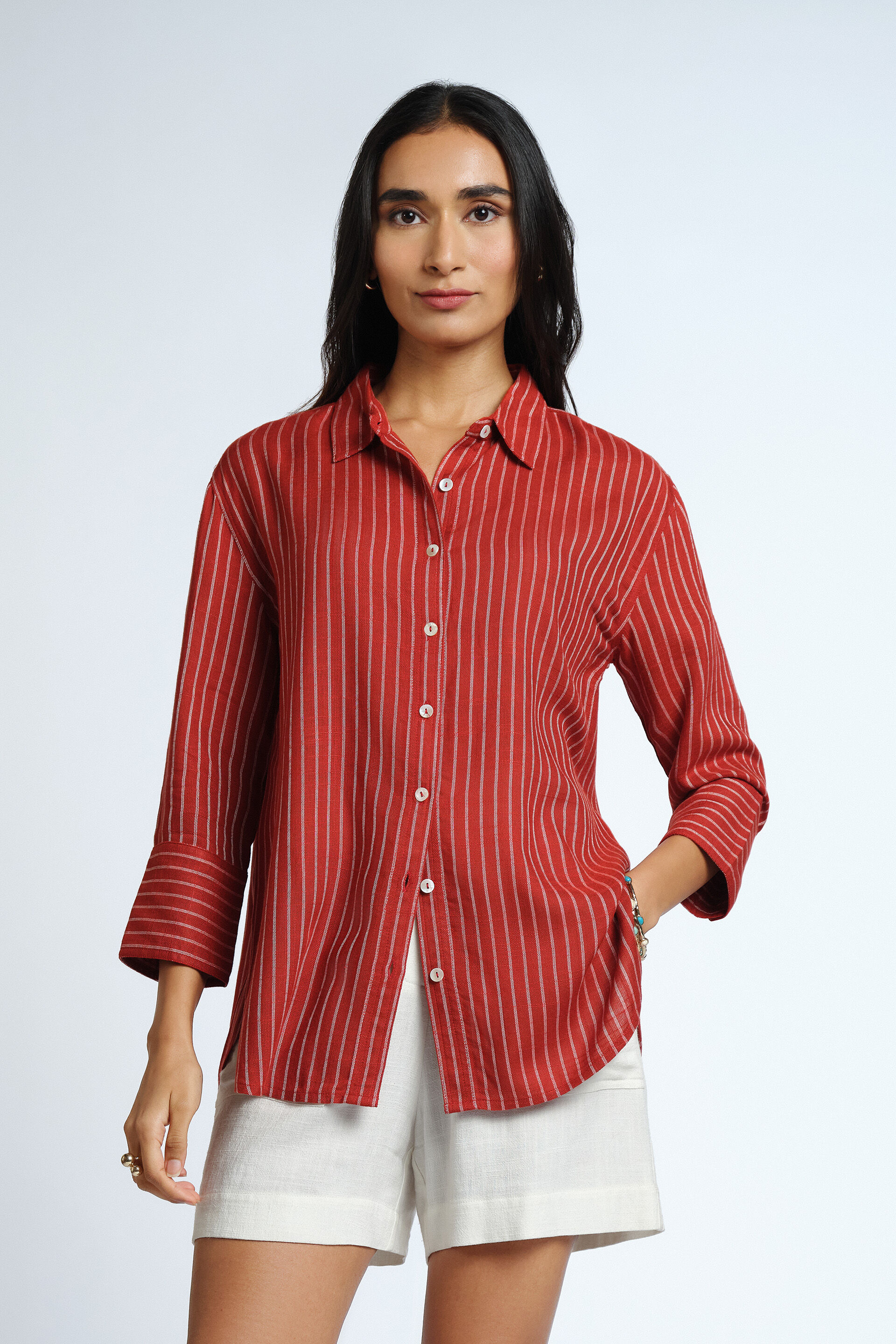 Buy Rust Stripes Shirt Online for Women from AND India F25V98TVYD_RUST