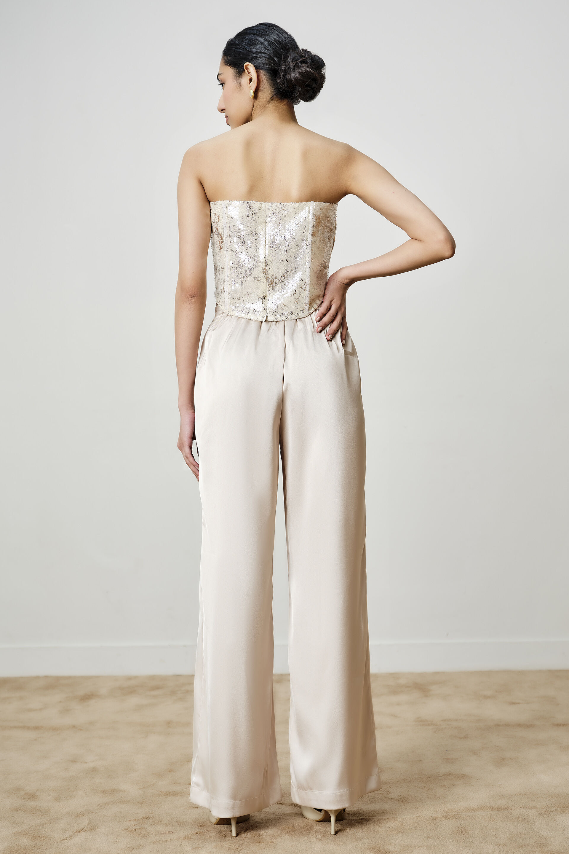 Buy Shimmery Champagne Wide-Leg Pants Online for Women from AND India ...