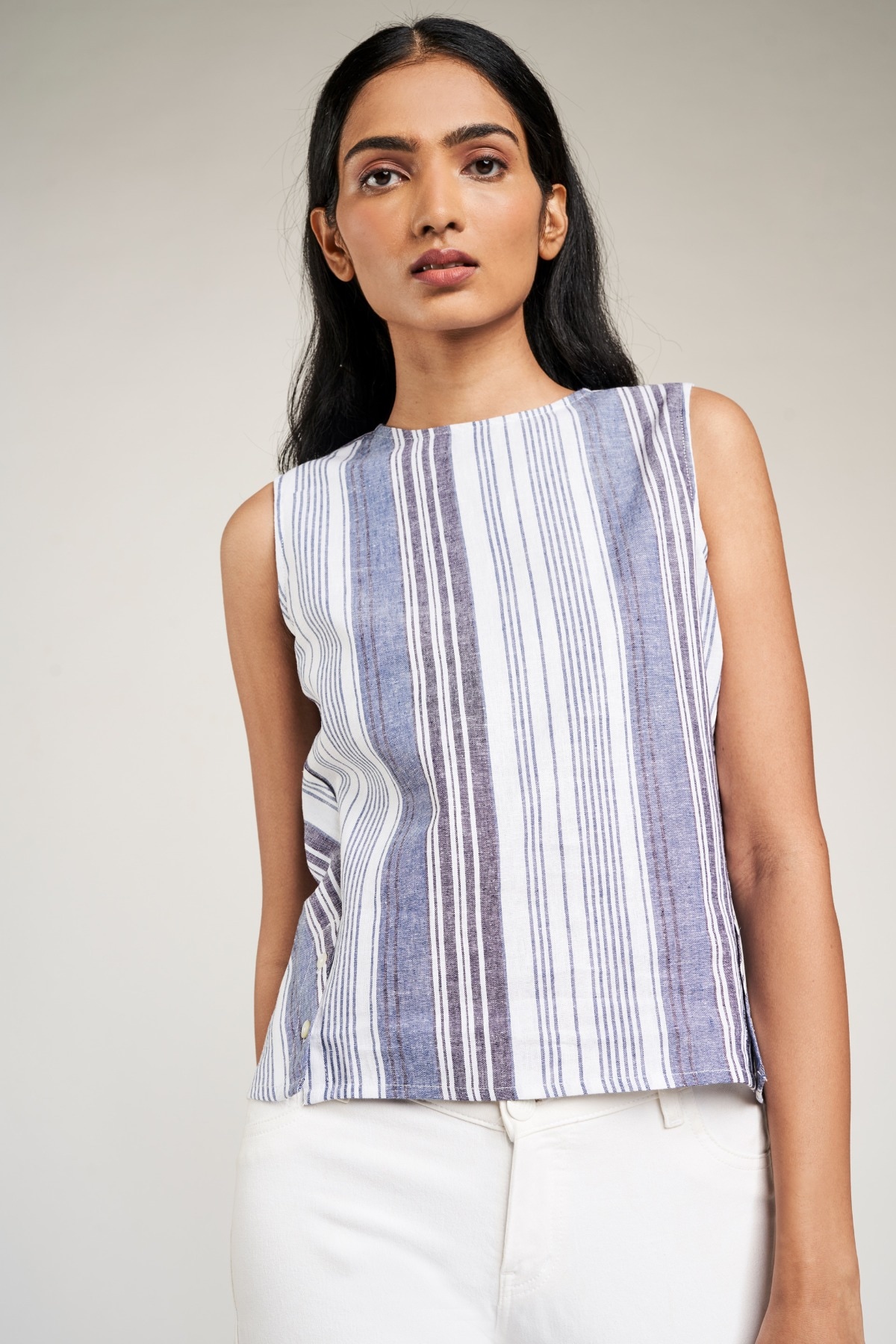 Buy White Striped A-Line Top Online for Women from AND India 8905134402664