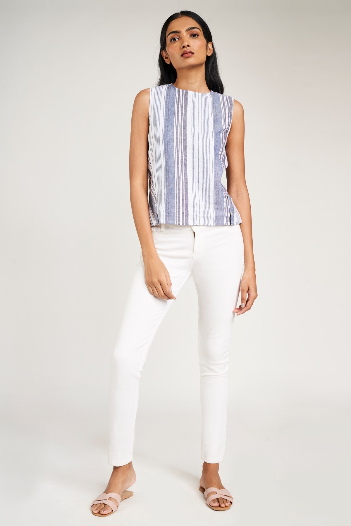 Buy White Striped A-Line Top Online for Women from AND India 8905134402664